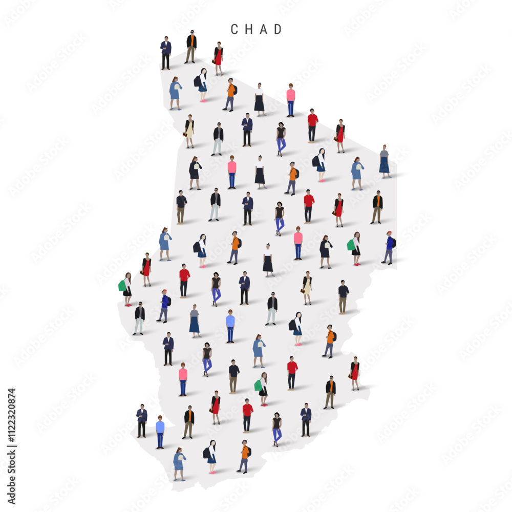 Chad population map. Large group of realistic a diverse crowd of people ...