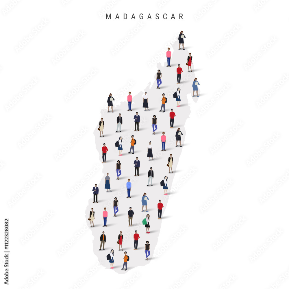 Madagascar population map. Large group of realistic a diverse crowd of ...