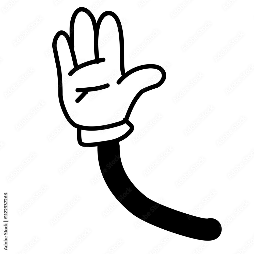 Cartoon hands. Comic arms with four and five fingers in white glove ...