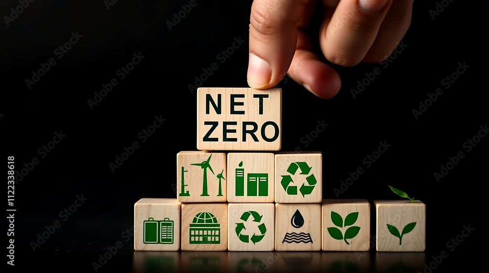Net zero and carbon neutral concept. Net zero greenhouse gas emissions target. Climate neutral ...
