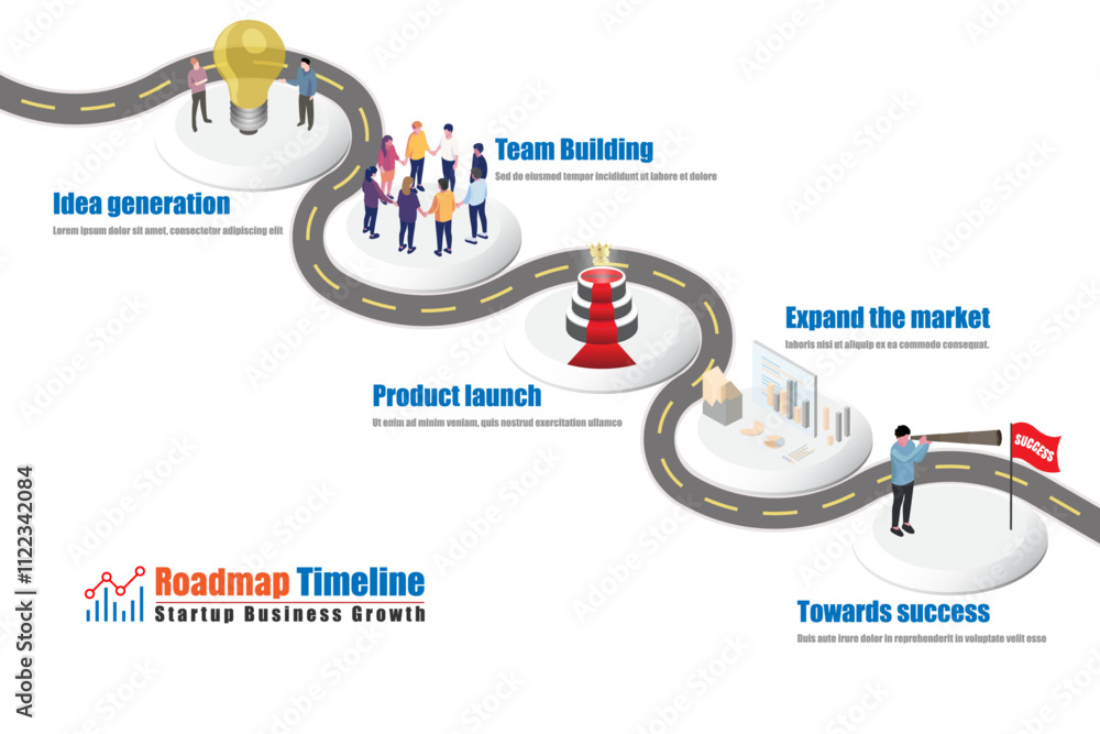 Startup Business Growth roadmap timeline infographic isometric designed ...