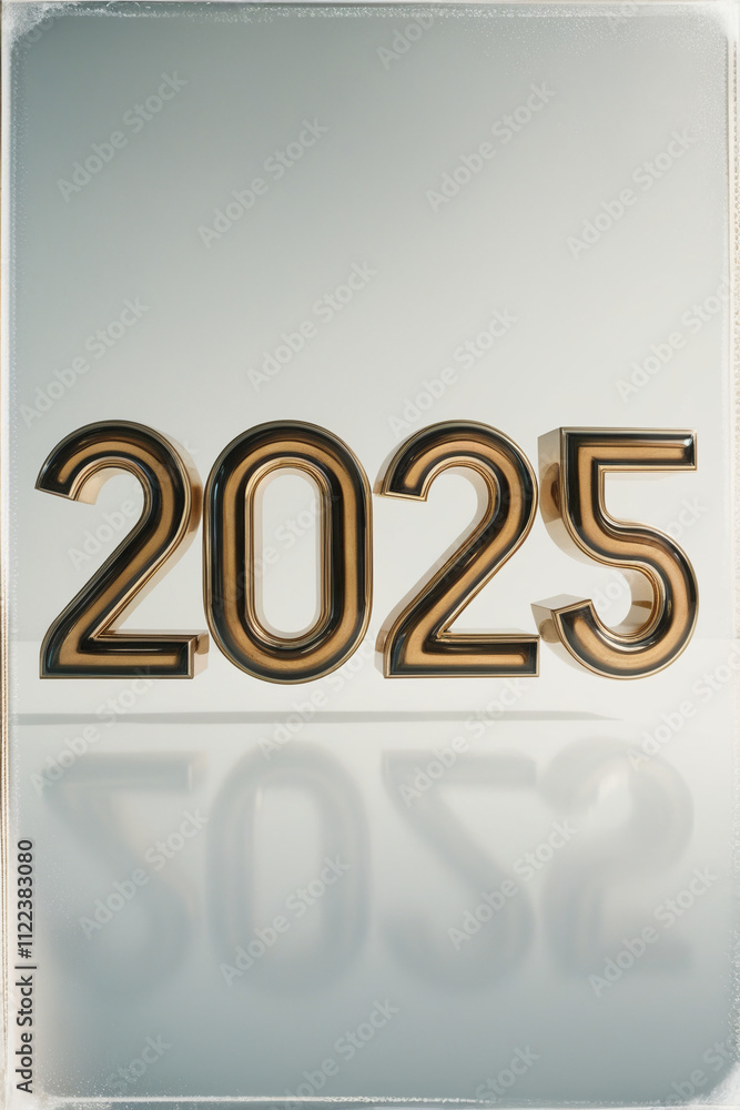 AI, generative. Illustration number 2025 with gold light on white ...