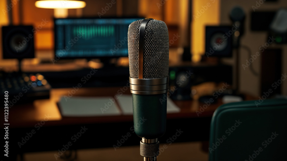 Home Studio Radio Booth with Vintage Microphone and Modern Setup. Stock ...