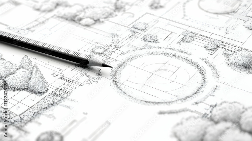 Ilustración de Stock Hand-Sketched Layout Plan of Home Landscape or ...