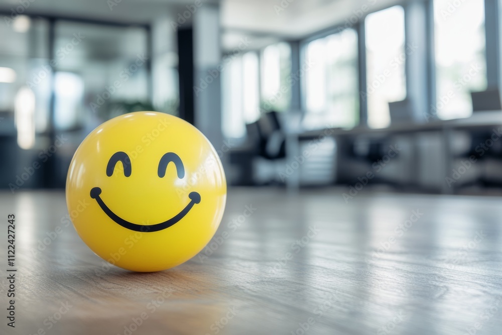 Promoting positivity in the workplace with a smiling yellow ball in a ...