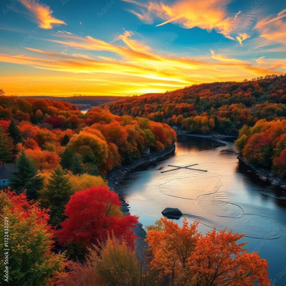 Beautiful fall foliage of new england at sunset boston massachusetts ...