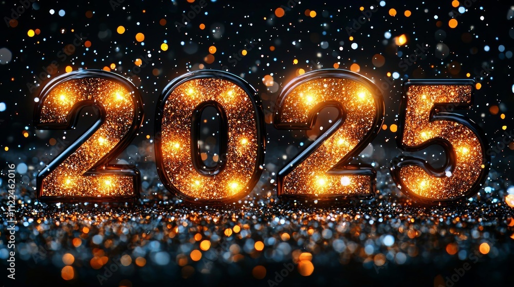hyper realistic photo of 2025 numbers sparkling in the dark with ...