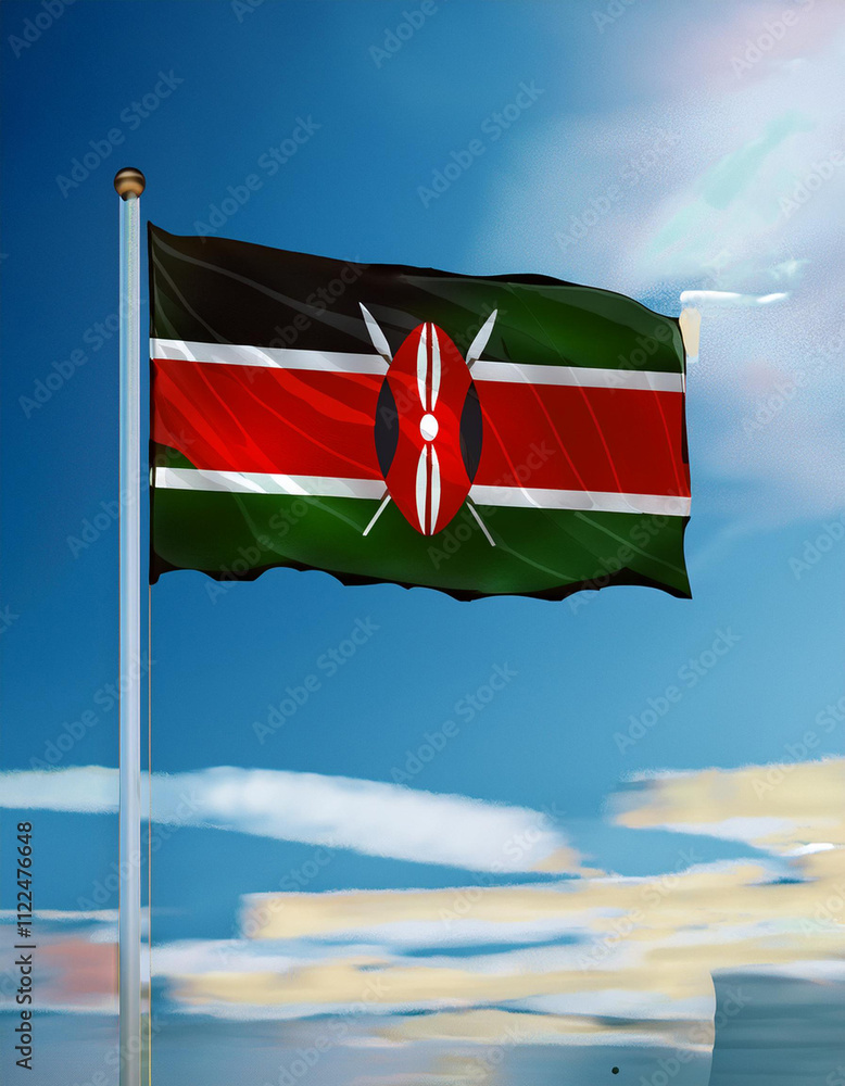 Kenya national flag waving in beautiful clouds. Stock Photo | Adobe Stock