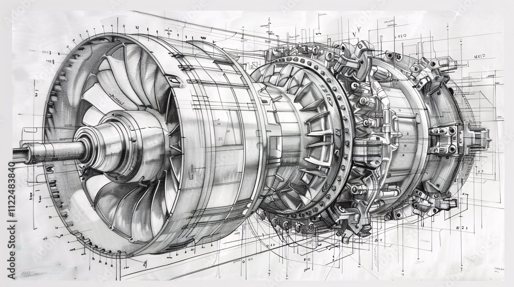 Highly detailed technical cutaway diagram or blueprint schematic of the internal structure and ...