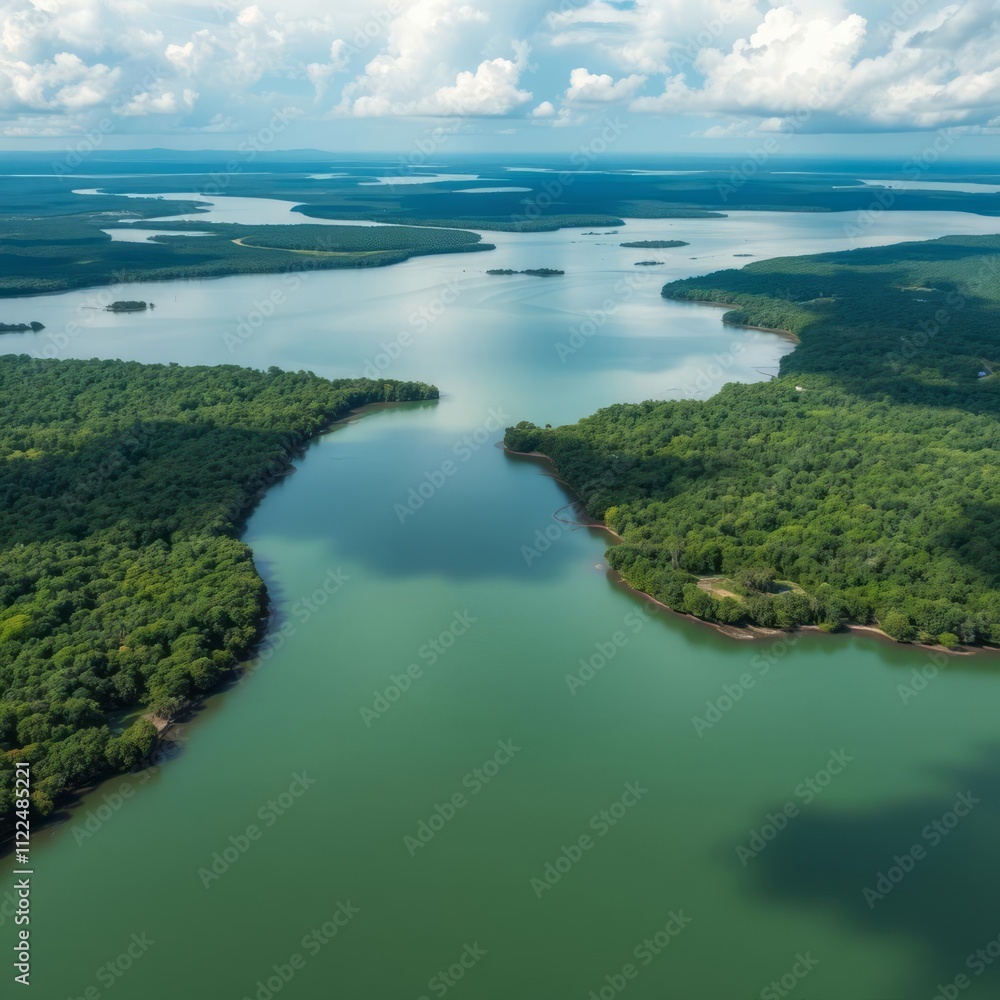 Aerial view of mangrove and lake in osa peninsula River landscapes ...