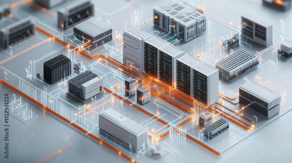 technical diagram showing a network architecture with routers, fiber ...