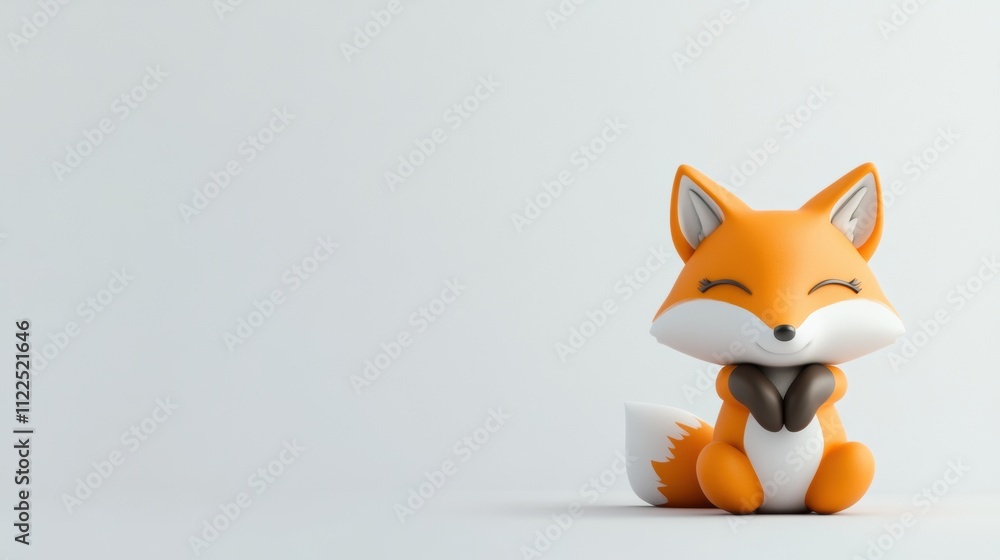Cute cartoon fox character minimalist studio setting 3d animation ...