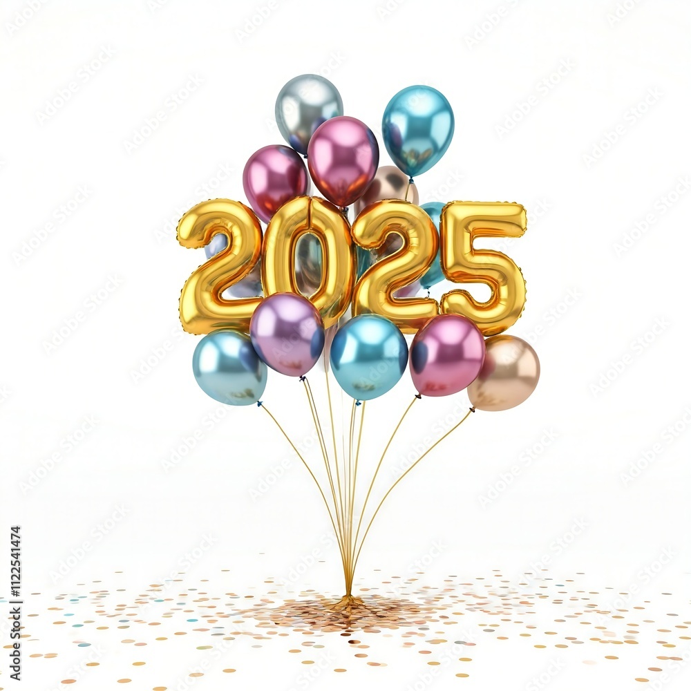 ภาพถ่าย Stock 2025 Balloons and Confetti on White Background, balloons ...