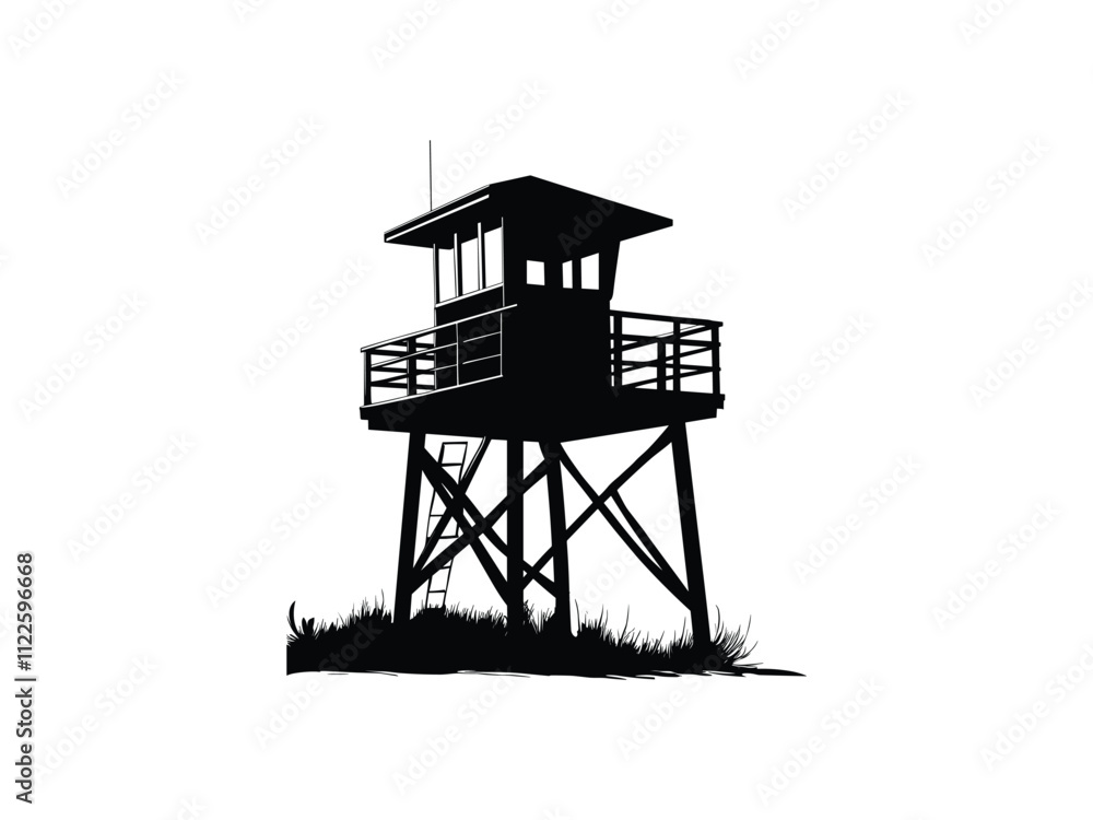 Lifeguard Safeguard Watchtower silhouette Military camp tower | vector ...