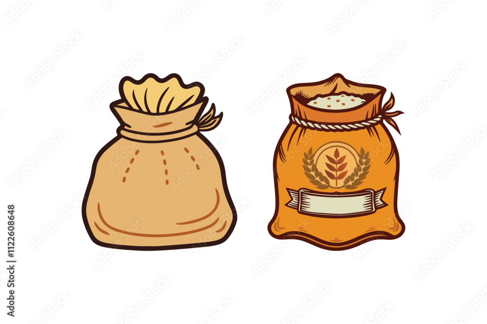 Grain bags with wheat flour sack cartoon icon set – Perfect Clipart for ...