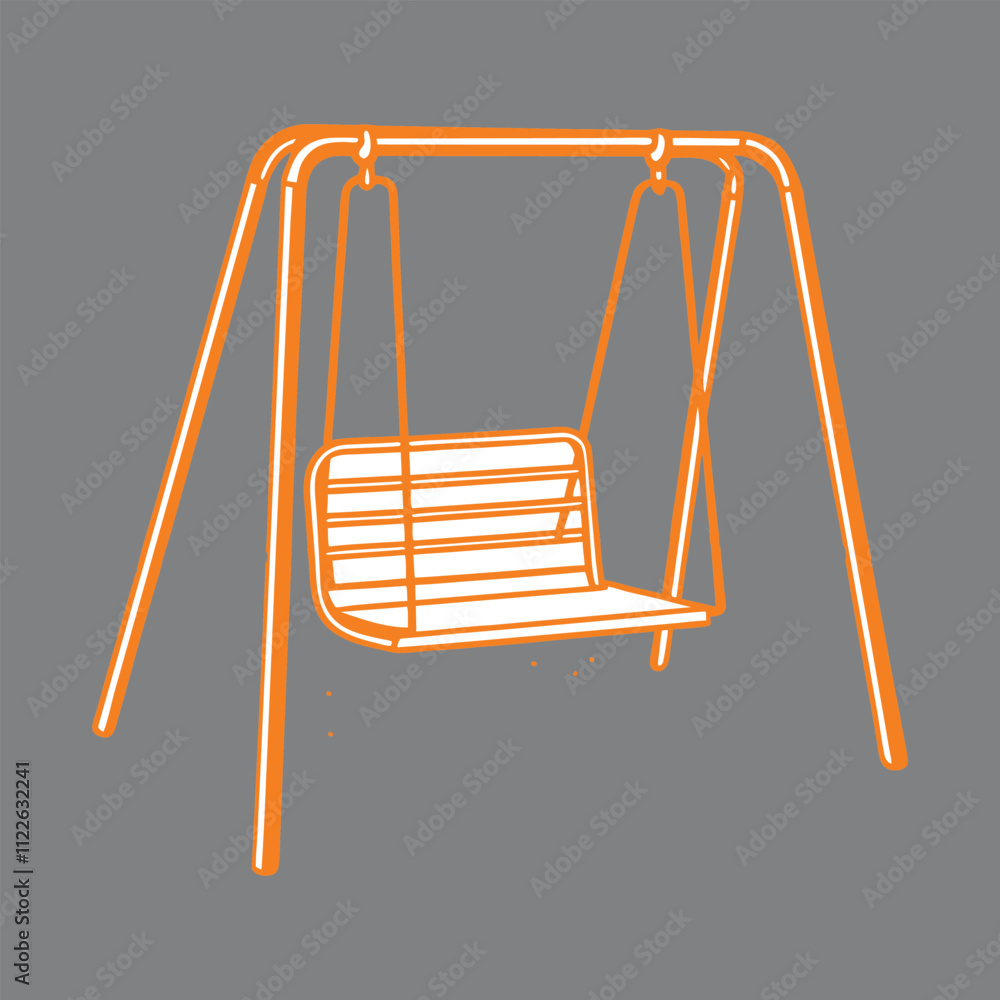 Minimalist porch swing illustration bright orange and white color ...