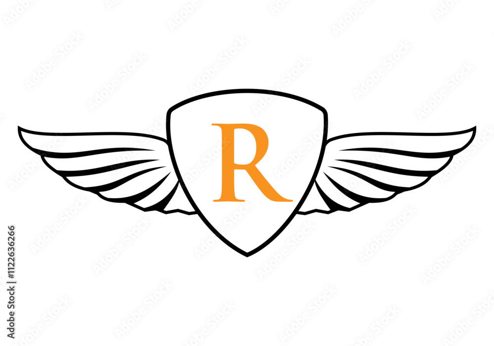 Letter R Wing Logo With Shield Icon Concept For Freight and ...