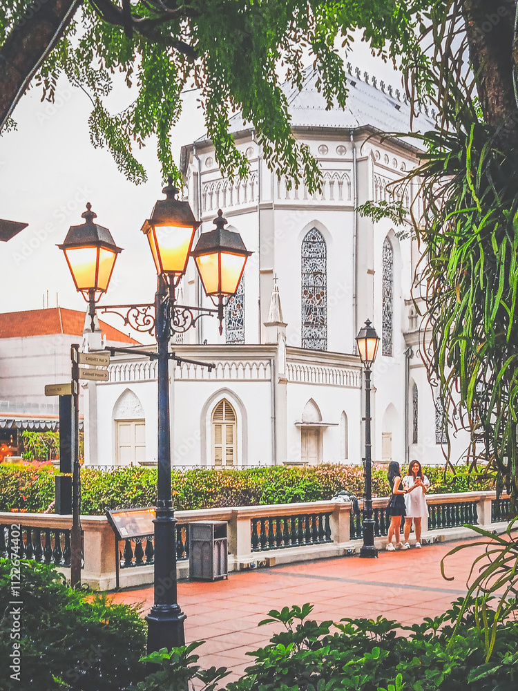 exterior of Chijmes church architecture in downtown Singapore historic ...
