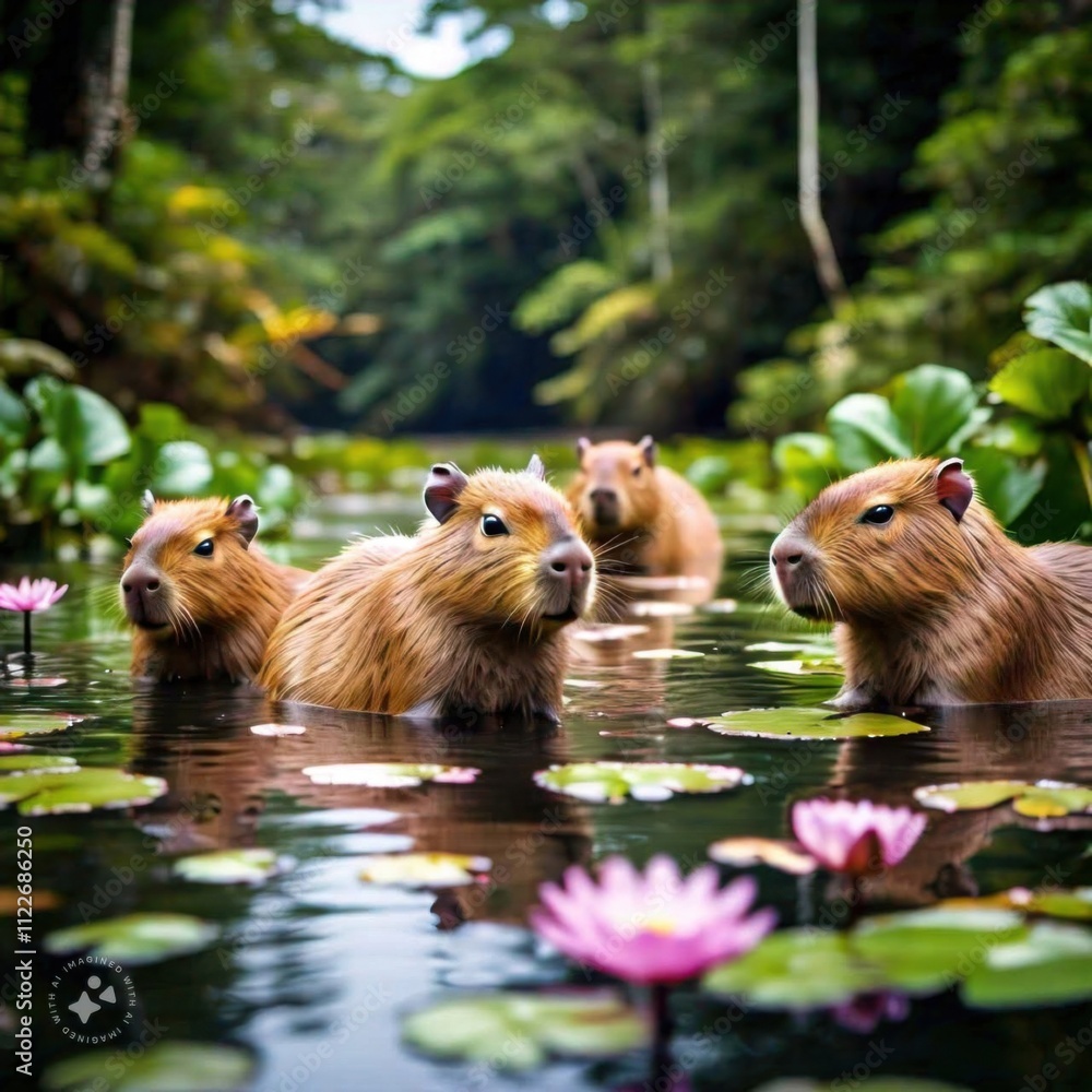 Capybara in the amazon rainforest Stock Photo | Adobe Stock
