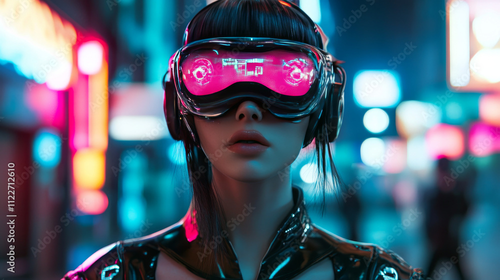 Cyborg woman in cyberpunk style. Cyber girl in futuristic suit with sci ...