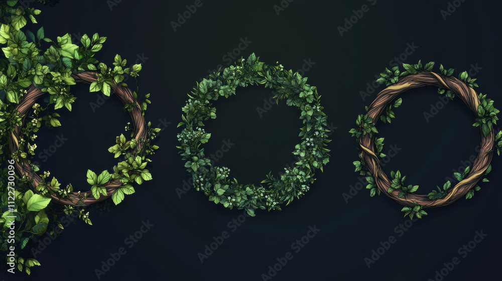 Set of round avatar frames decorated with flowers and foliage isolated ...