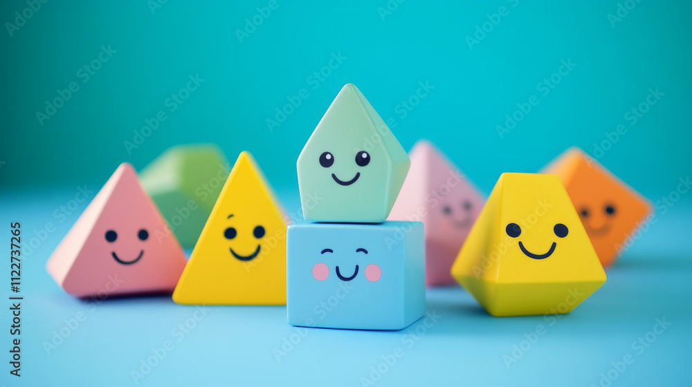 Cute geometric characters set. Different abstract shapes avatars with ...