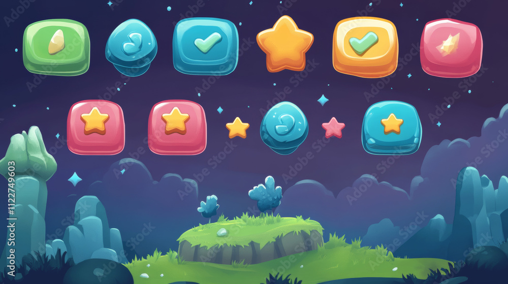 Cartoon stone game assets, simple kit for game ui development, vector ...