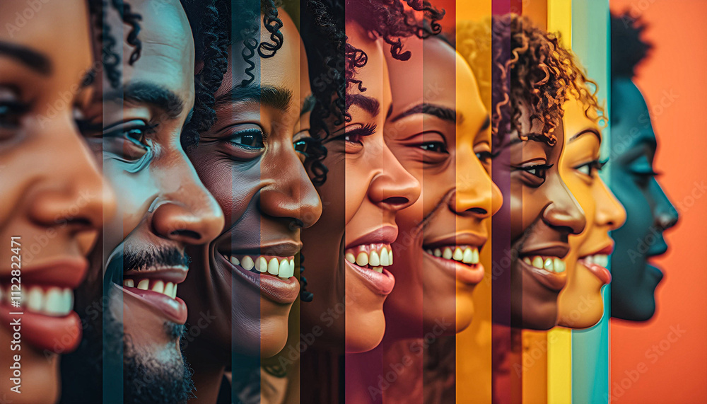 Collage of portraits and faces of smiling multiracial group of various ...