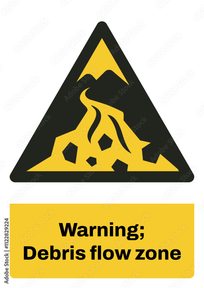 ISO warning safety signs sentence case text_warning ; debris flow zone ...