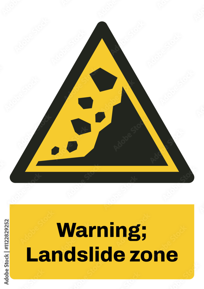 ISO warning safety signs sentence case text_warning ; landslide zone ...
