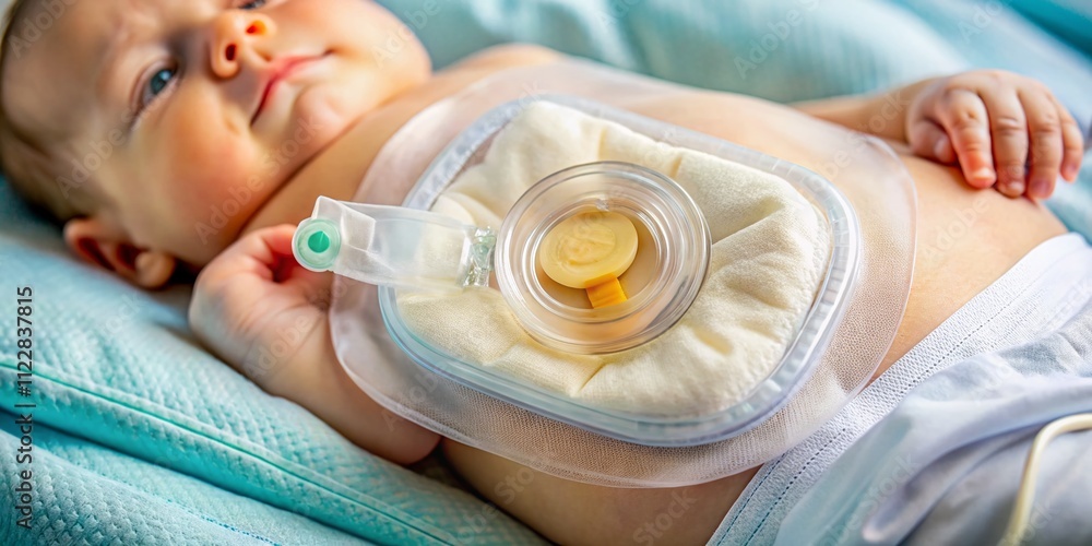Closeup of a Transparent Colostomy Pouch on a Baby Patient with Filter ...