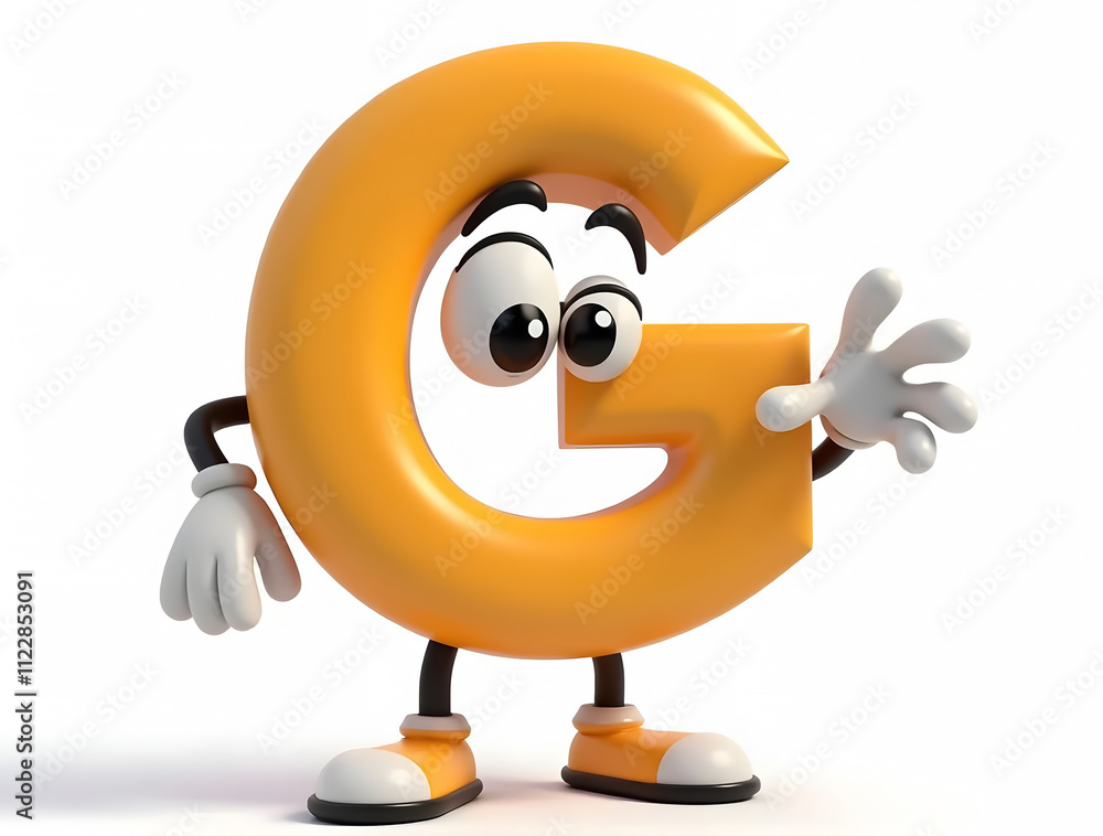 Cartoon Letter G Logo with Funny Eyes and Legs – Capital 3D Glossy Font ...