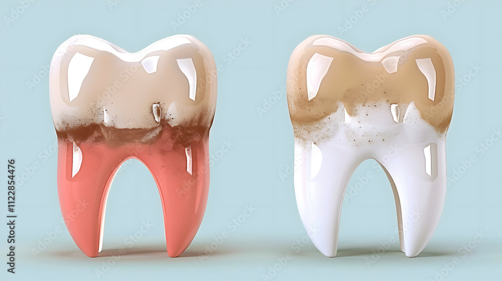 Demonstrating the difference between clean and dirty teeth for oral ...