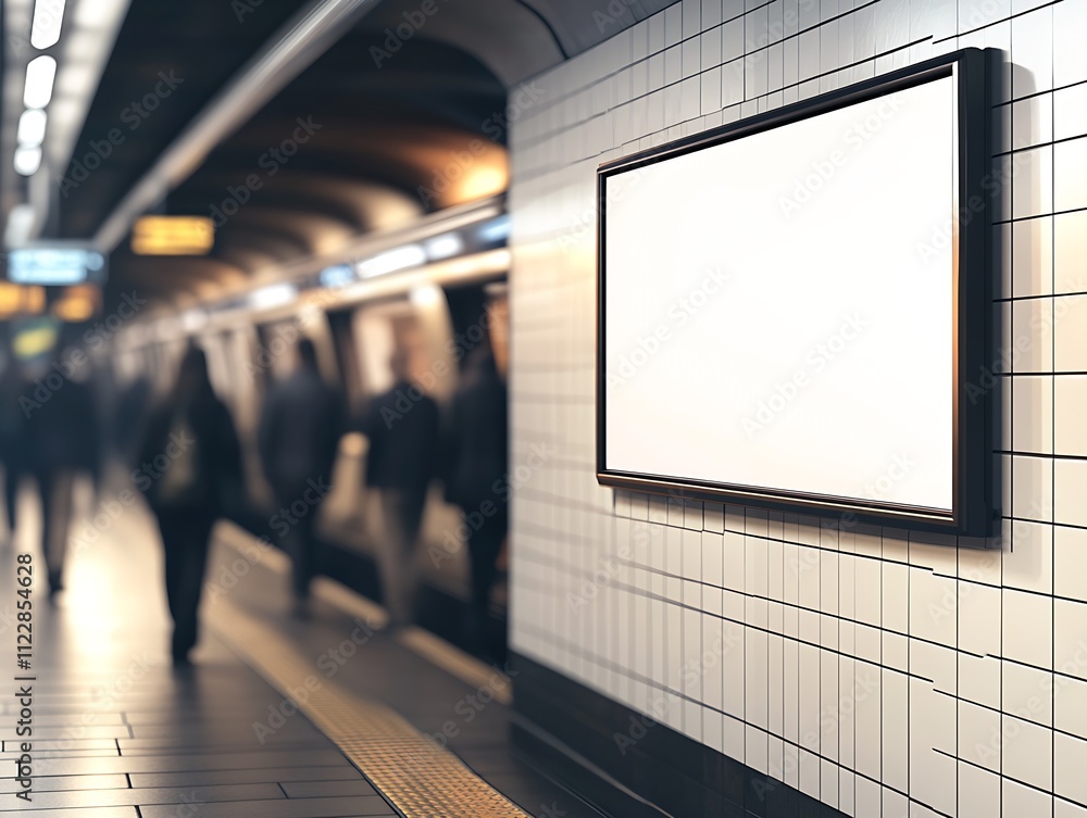 Modern Subway Environment with Blank Poster on Station Wall ...