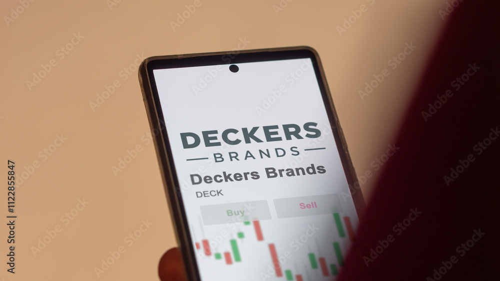 March 26th 2024, logo of Deckers Brands on a white wall in a hall ...