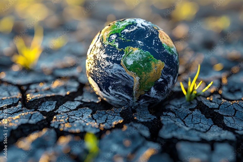 The idea of global warming affecting the Earth. Parched and cracked ...