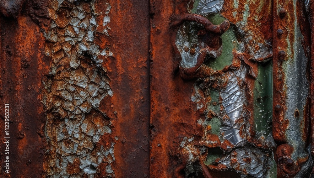 Rusted and corroded metallic surface, showcasing oxidized and weathered ...