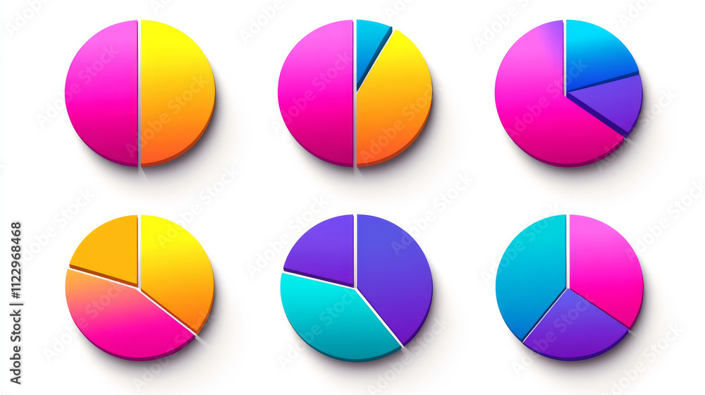 Circle division infographic icon set. Pie chart divided 4,5,6 equal ...