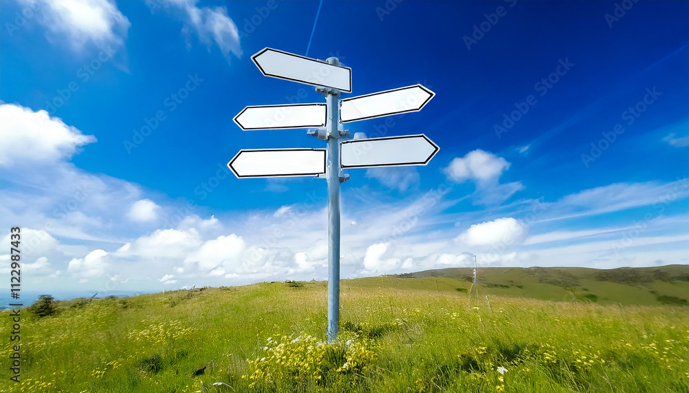 Image of blank white road signs pointing in different directions ...