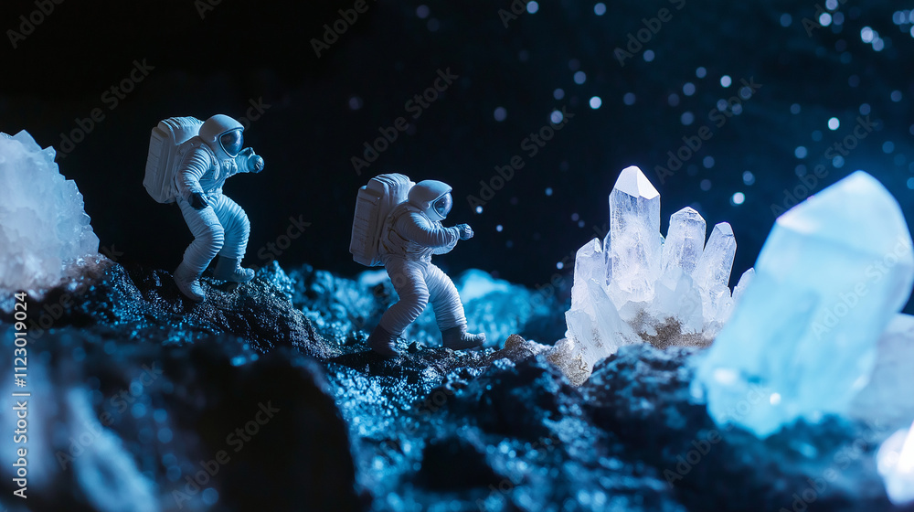 Astronauts Exploring Crystal Cave: Miniature astronauts explore a ...