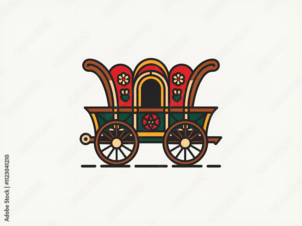 Artistic vardo wagon logo, bright colors and romani inspired decorative ...