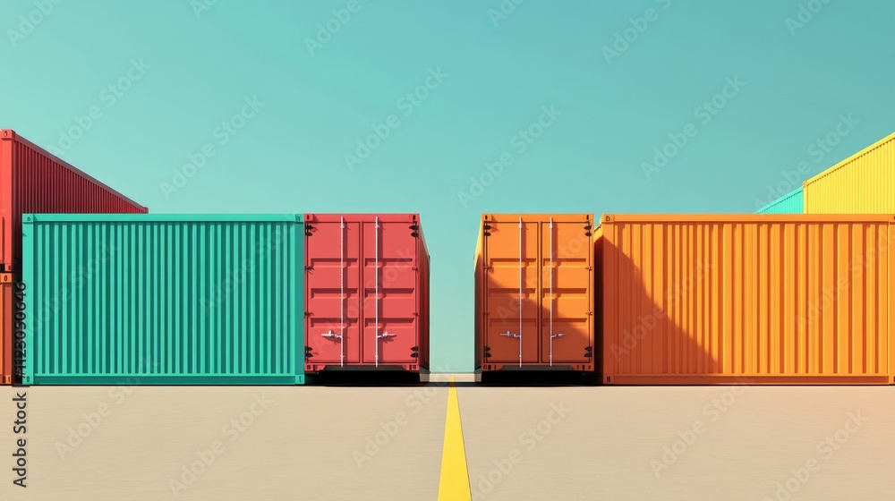 intermodal container flat design front view supply chain theme 3D render Split-complementary ...