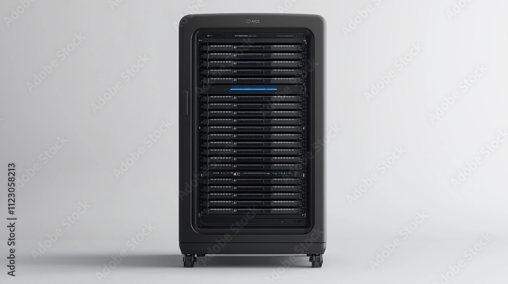 Modern server rack with multiple hard drives, isolated on white ...