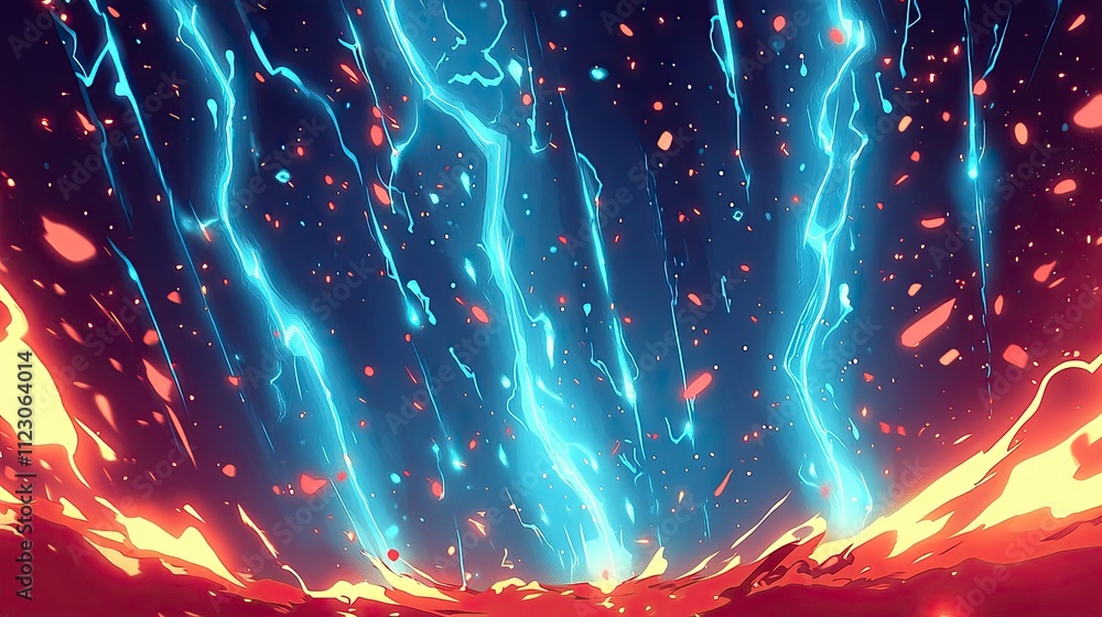 Cartoon blue lightning, thunder and storm, lightning strike. Cartoon ...