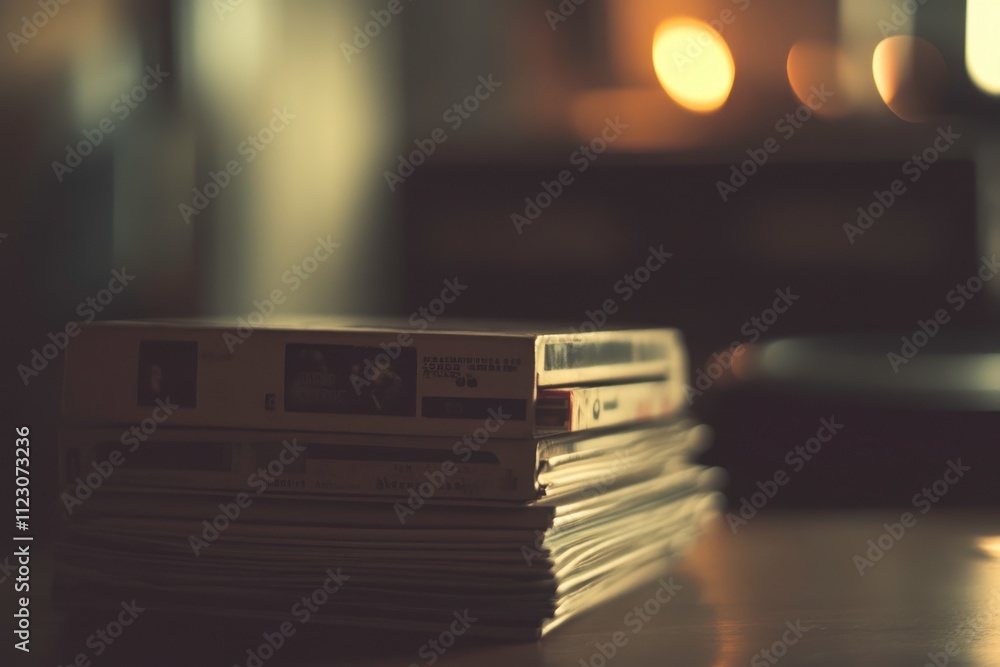 Moody Low-Key Lighting Showcases a Stack of Cassette Tapes Surrounded ...