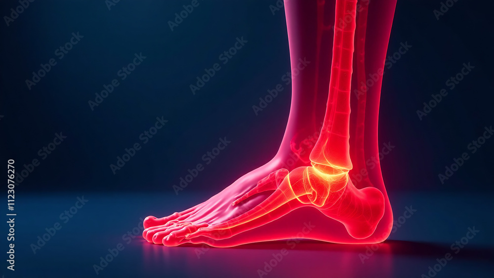 Glowing red nerve lines spreading from feet on dark gradient background ...