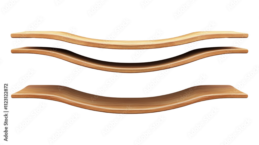 Curved wooden boards stacked in a smooth, wave-like formation ...