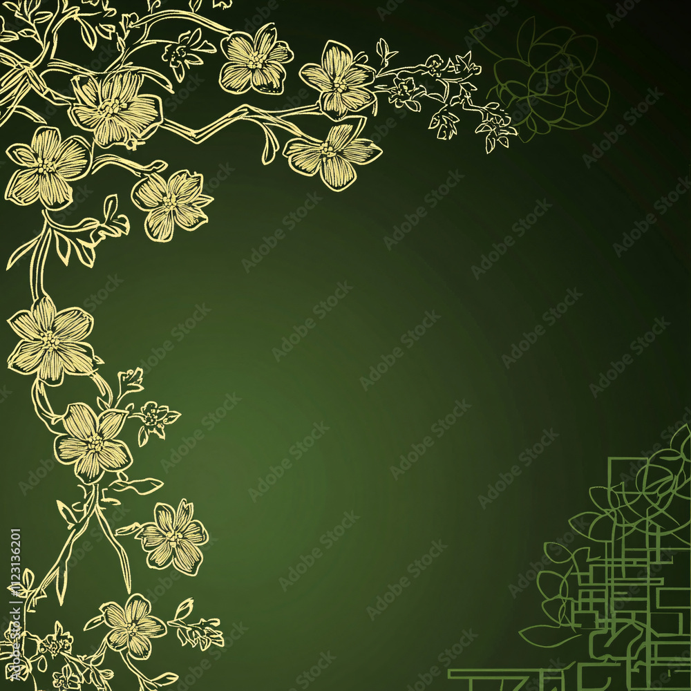 A minimalistic 2048 x 2048 px background in deep green, featuring ...