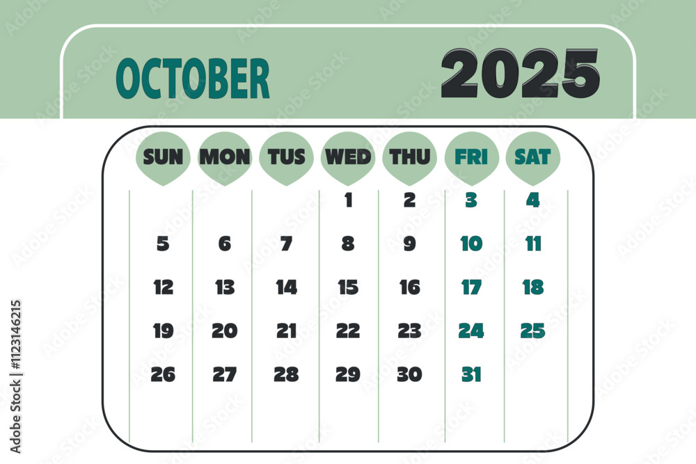 October 2025 Calendar vector item Stock Vector | Adobe Stock