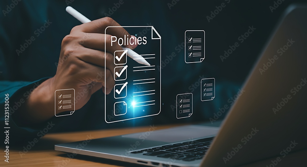 Policy documentation analysing and compliance report concept .A Person ...